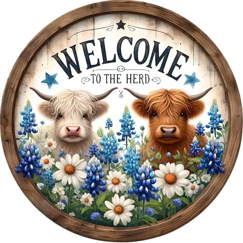 Amazon.com: Welcome To The Herd Highland Cow Wood Look Wreath Sign ...
