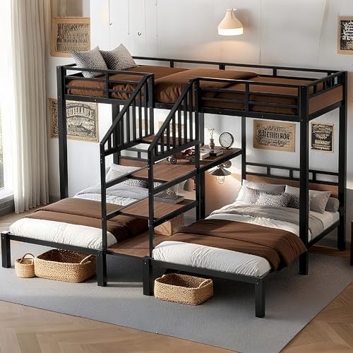 Amazon.com: Bellemave Triple Bunk Bed for Kids Twin Over Twin & Twin ...