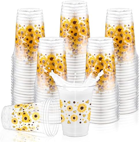 Amazon.com: Umigy 100 Pcs Sunflower Party Paper Cups Sunflower Birthday ...