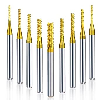 PCB Milling Cutter 10pcs TiN Coated, 0.5-3.175mm CNC Milling Bit 3 ...