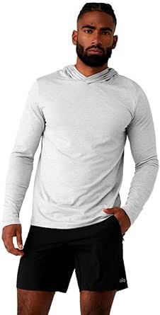 Alo Men's Conquer Reform Long Sleeve With Hood, Athletic Heather Grey ...