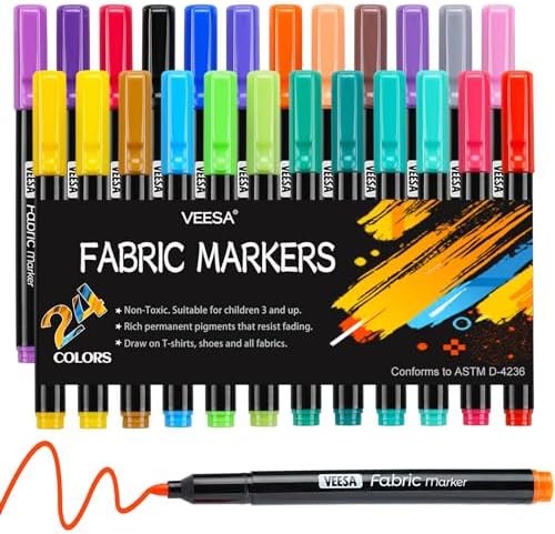 Amazon.com : VEESA Fabric Markers, 24 Colors Permanent Fabric Marker ...