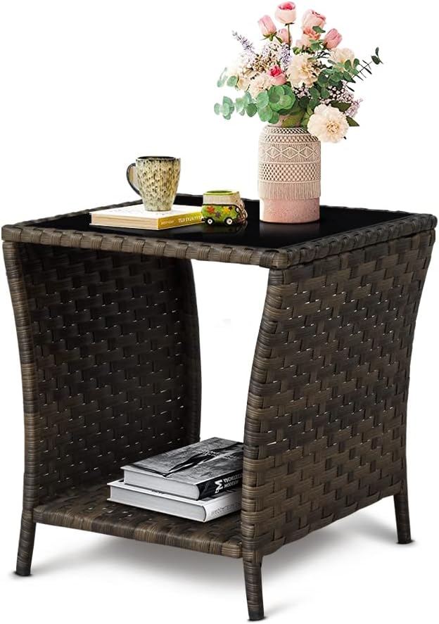 Amazon.com: FIZZEEY Outdoor Side Table - Outdoor Wicker Side End Tables ...