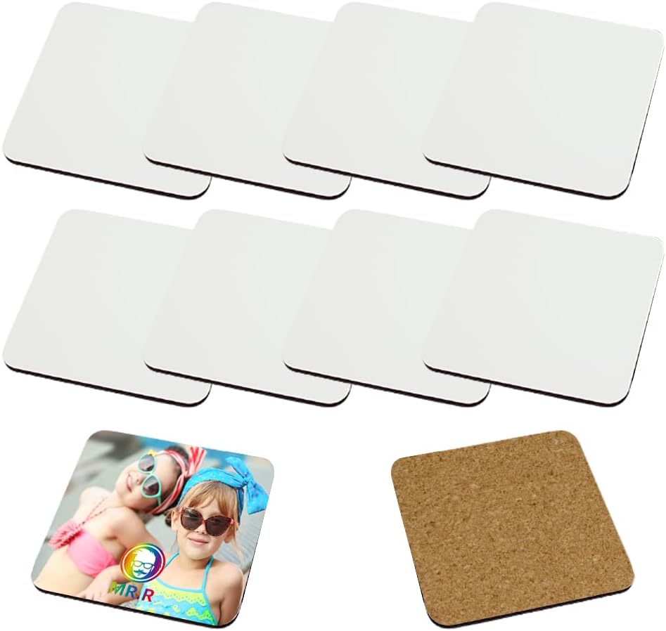 MDF Blank Sublimation Coasters Cork Backed - 9cm x 9cm White Blanks ...