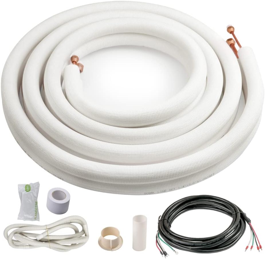 ICOOL 16 Ft. Mini Split Line Set, 1/4" & 3/8" O.D. Twin Copper Pipes, 3 ...