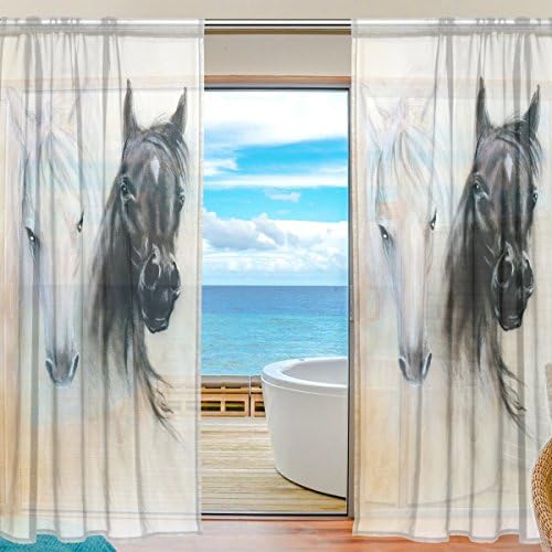 ISAOA Rideaux en Voilage, Motif Cheval Blanc, pour Chambre à Coucher ...