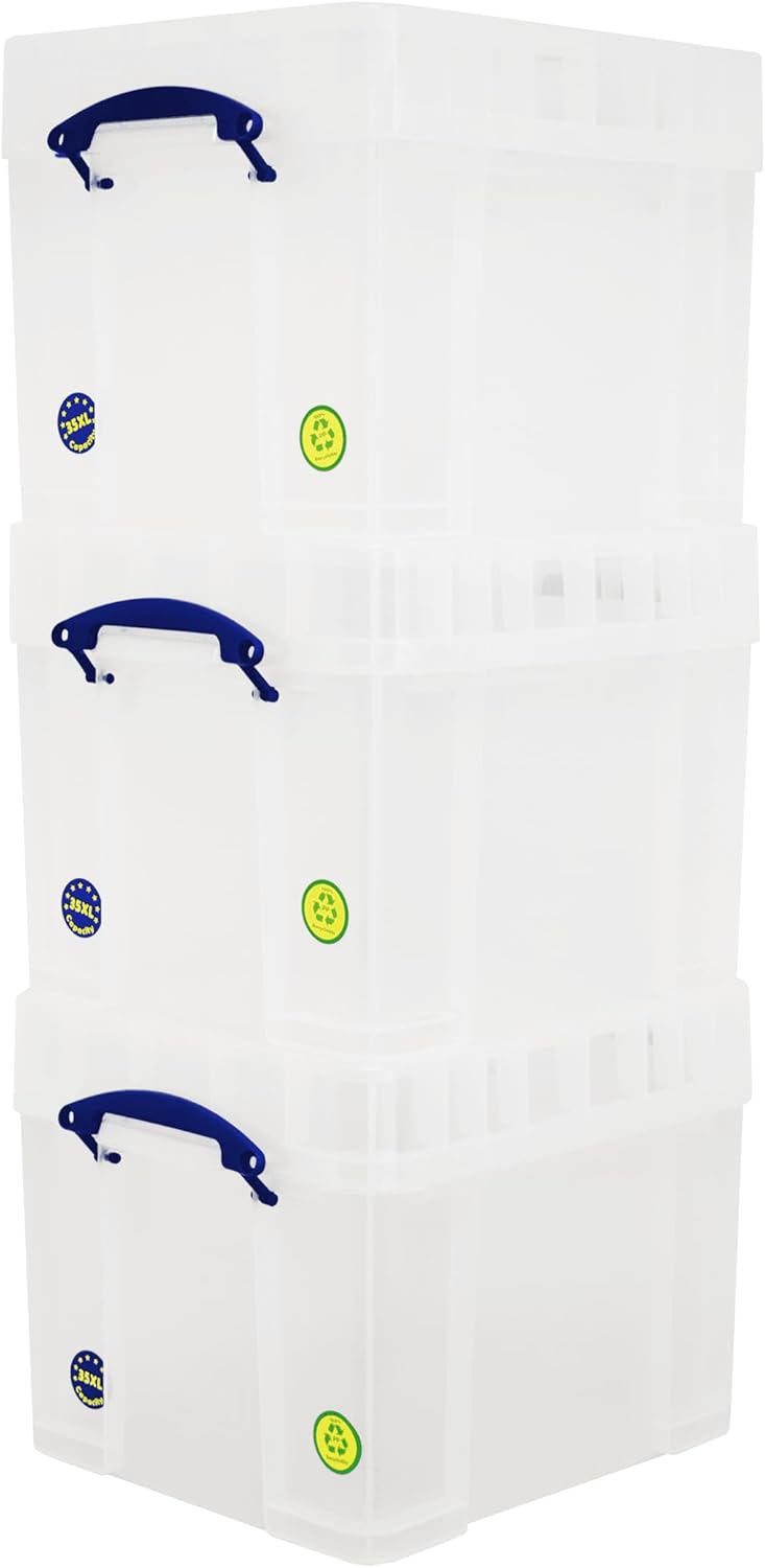 Really Useful Plastic Storage Box Bonus Pack 3x35 Litre Clear with XL ...