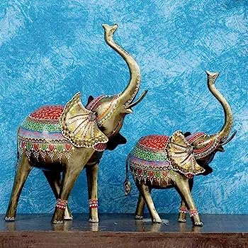 Rishabh Creation | Handcrafted Ecstatic Elephant Showpiece Set of - 2 ...