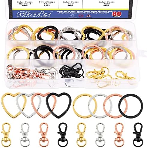 Glarks 60Pcs Flat Key Chain Ring Kit, 4 Colors Creative Heart Shape and ...