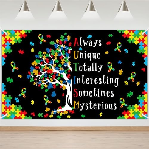 Amazon.com: Avezano Autism Awareness Backdrop Banner April Puzzle Piece ...