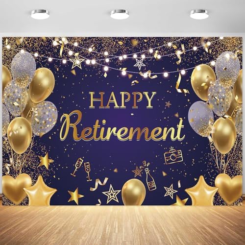 Amazon.com : 10x8ft Happy Retirement Backdrop Purple and Gold Balloons ...
