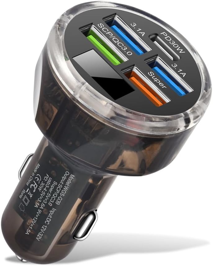 Amazon.com: 5 Port USB C Car Phone Charger with Voltage Display Dual PD ...