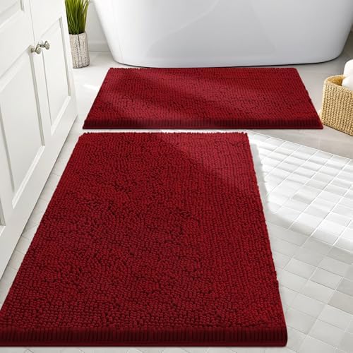 Amazon.com: LUEOMRRO Bathroom Rugs Sets 2 Piece Wine Red, Bath Mat Bath ...