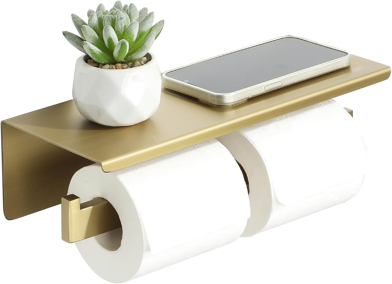 Amazon.com: Double Roll Toilet Paper Holder with Shelf, Wall Mounted ...