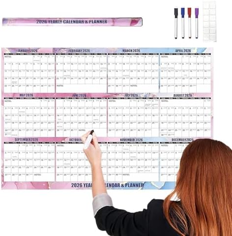 Calendario de pared 2026 | Escritura lisa borrable en seco - Gran ...