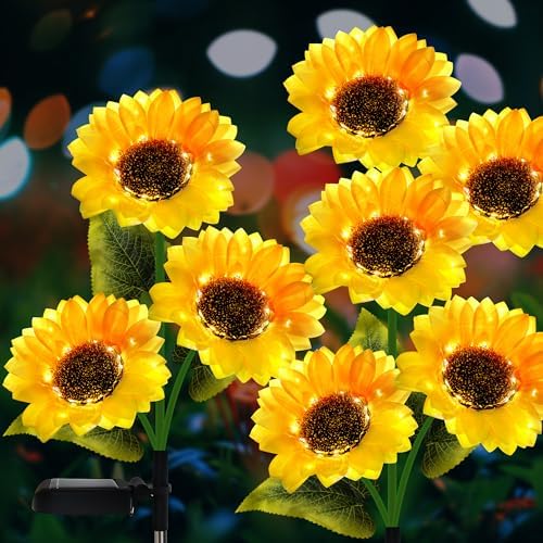 Solar Garden Lights, IP65 Waterproof Sunflower Solar Lights Outdoor ...