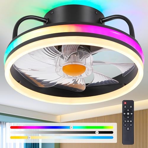 RGB Bladeless Ceiling Fan with Light and Remote LED Smart Low Profile ...
