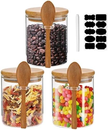Sugar Container, Food Storage Containers with Wooden Spoon and Lids ...