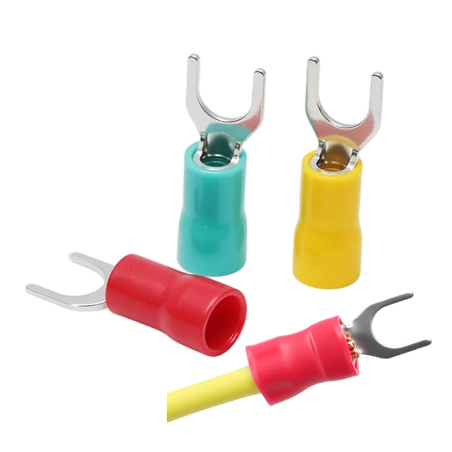 100PCS SV Series Fork Terminals, Pre-Insulated U/Y Type Crimp Connectors, Medium Size Cold Press ...
