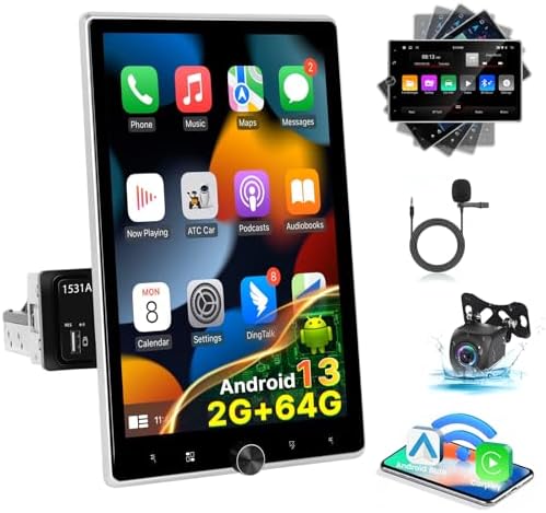 Amazon.com: [2+64G] Android Single Din Car Stereo - 10.4 Inch Rotating ...