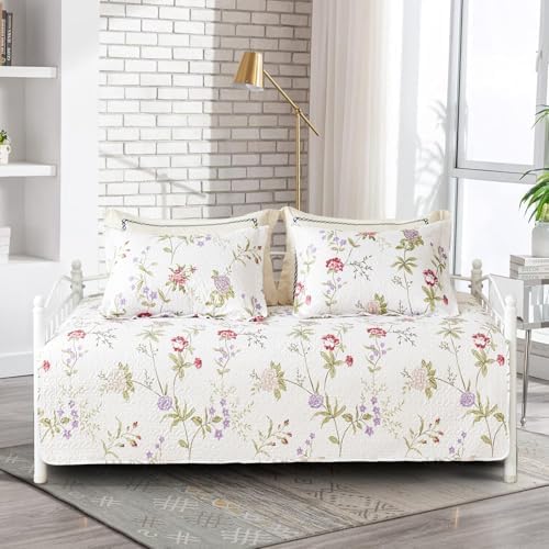 Amazon.com: Jarson 3 Pcs Floral Daybed Cover Set Twin Size Beige Purple ...