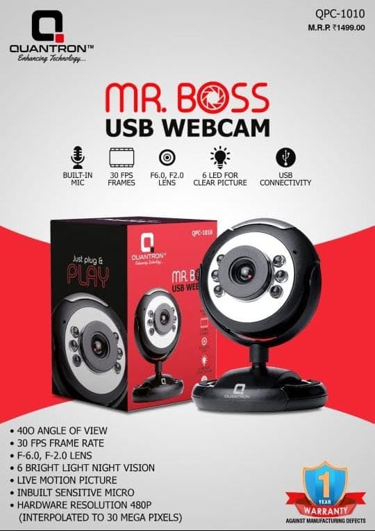 Quantron QPC-1010, MR. BOSS USB Webcam 6 Light Camera. Webcam (Black ...