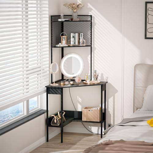 Amazon.com: WASAGUN Corner Desk with Power Outlets & Storage Shelves ...