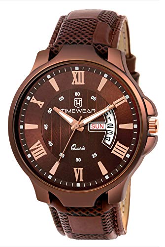 TIMEWEAR Men's Day Date Functioning Brown Dial Brown Strap Analog Watch ...