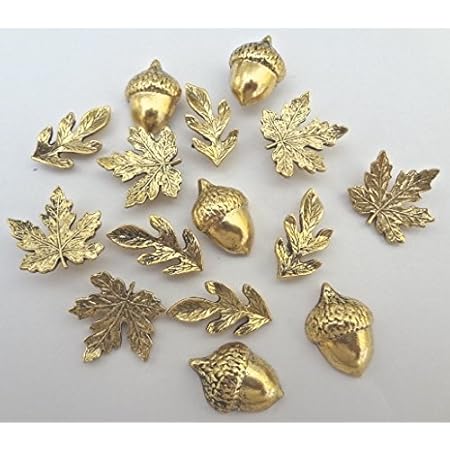 Fall Leaves and Acorn Metal Push Pins, Silver Finish, Solid Metal, 15 ...