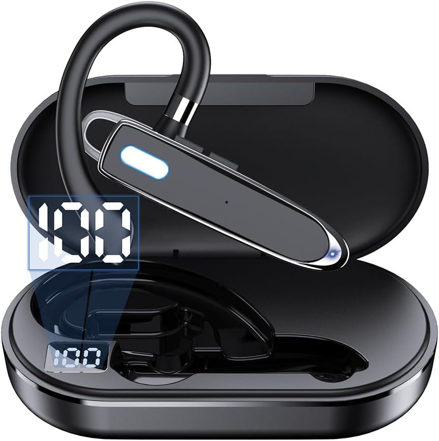 Amazon.co.jp: Bluetooth 5.3 ヘッドセット 片耳 ワイヤレスイヤホン 耳掛け型 左右耳兼用 15時間連続使用 マイク内蔵 ハンズフリー通話 LED残量表示 充電ケース ...