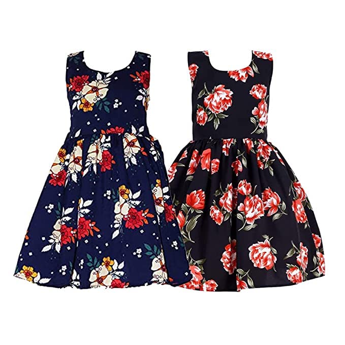 ReadyMe Elegant Knee Length Girls Round Neck Poly Crape Frock and ...