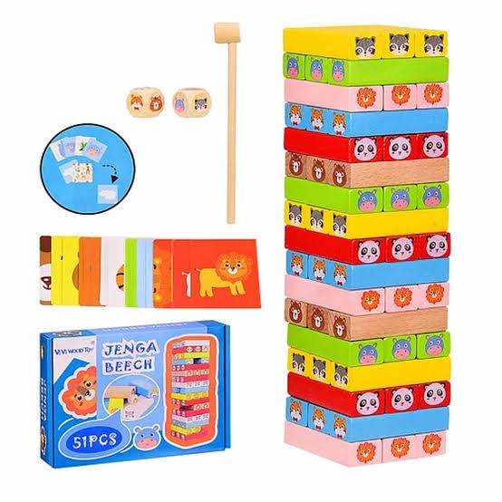 MontyMaestro - Colourful Animal Design Stacking Blocks with Cards – 51 ...