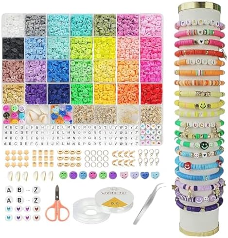 BeadzBoxx 6600+ Pcs Clay Beads Bracelet Making Kit, 28 Colours 6mm Clay ...