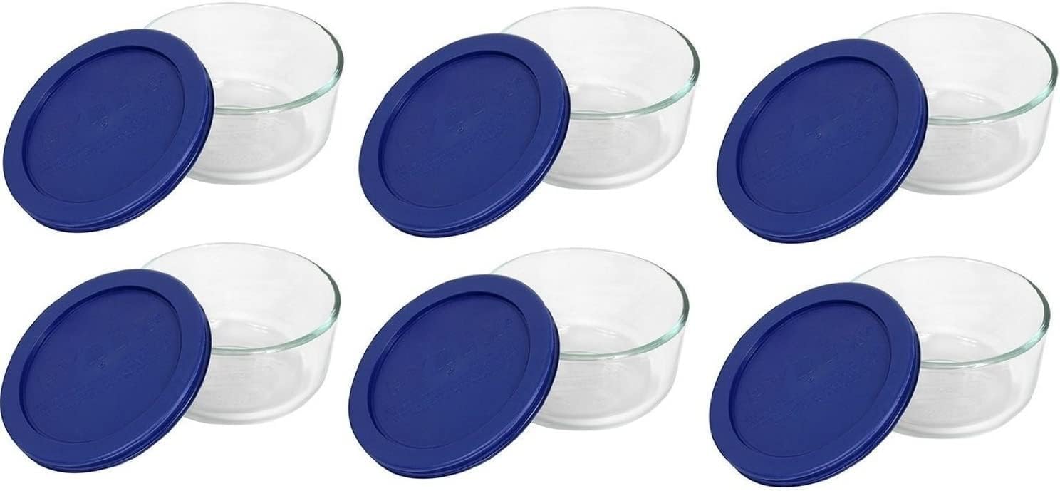 Amazon.com: Pyrex Storage 2-Cup Round Dish, Clear with Blue Lid Case of ...
