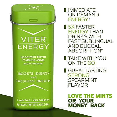 Viter Energy Caffeinated Mints 40mg Caffeine, B Vitamins, Sugar Free ...
