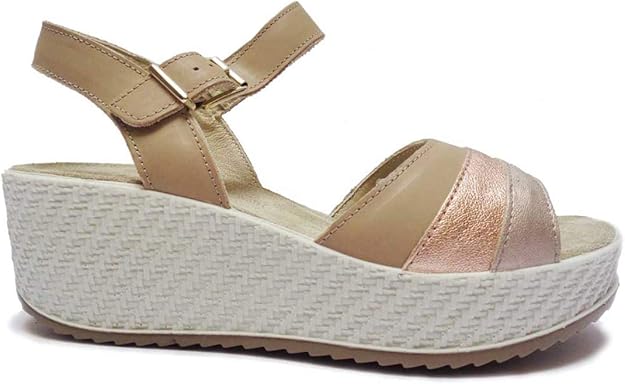 ENVAL SOFT Sandali da Donna Linea Comoda in Pelle Beige Zeppa cm.6,Num ...