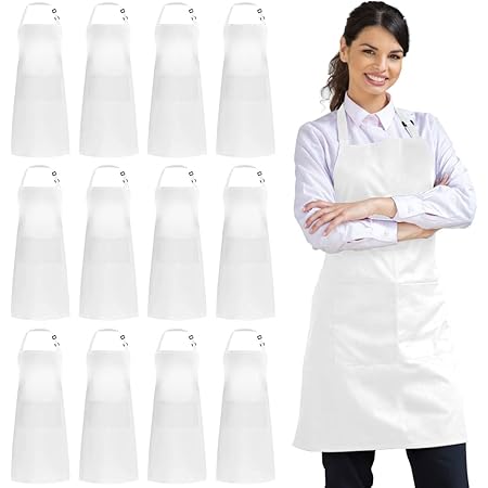 Amazon.com: GREEN LIFESTYLE 12 Pack Bib Apron - Unisex White Aprons ...