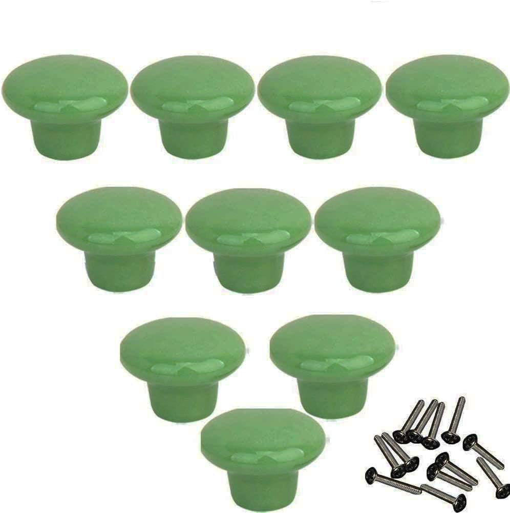 Piutouyar 10Pcs Ceramic Cabinet Knobs Green Vintage Round Door Knob ...