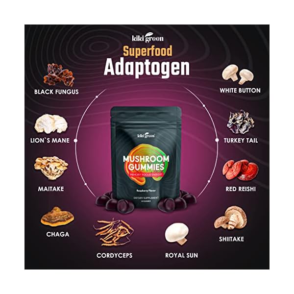 KIKI Green Mushroom Gummies with Lion's Mane & 9 Adaptogen Mushrooms ...