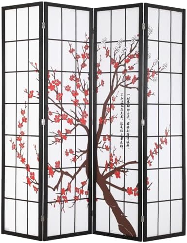 Room Divider Wood Screen 4 Panels Wood Mesh Woven Design Room Privacy ...
