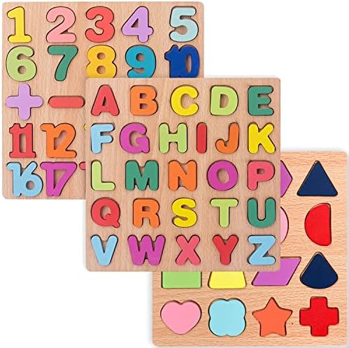 Kidology Wooden Alphabet Puzzle, Geometric Shape and Numbers Puzzles ...