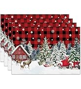 Amazon.com: Christmas Placemats Set of 4, 12x18 Inch Pink Merry ...