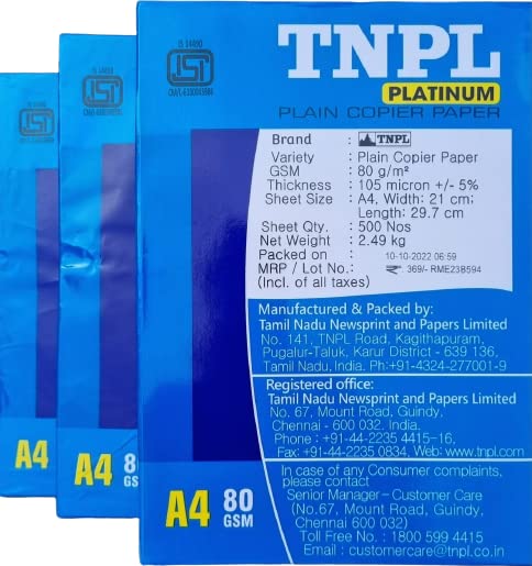 TNPL A4 Size Sheet 80 GSM | Blank White Copier | Printer Xerox Paper ...