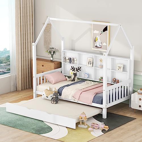 Amazon.com: Harper & Bright Designs Full Size House Bed with Trundle ...
