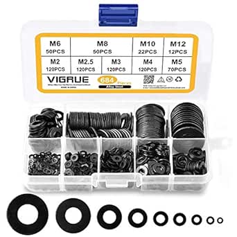 VIGRUE Flat Washers - 684 Pieces Washers 9 Sizes Carbon Steel Flat and Locking Washers ...
