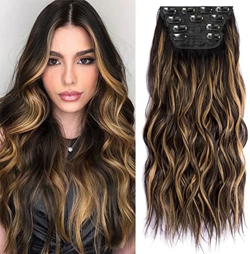 Amazon.com : Clip in Hair Extensions, 4Pcs Wavy Synthetic Hair ...