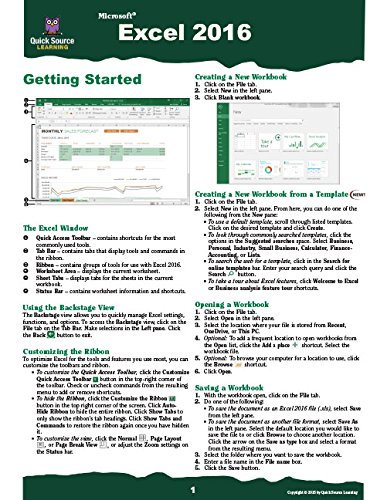 Excel 2016 Quick Source Reference Guide: Quick Source: 9781935518655 ...
