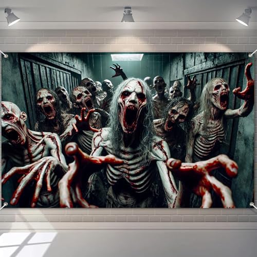 Amazon.com: BlissYard Halloween Banner 71x43 Inch Zombie Backdrop Scary ...