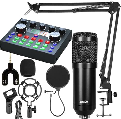 DIGIMORE Condenser Microphone Kit with Studio Headphones, Live Sound Card, Boom Arm Stand, Shock ...