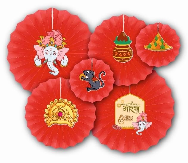Atpata Funky 6pcs Ganesh Chaturthi Theme Paper Fans Set - Includes Lord ...